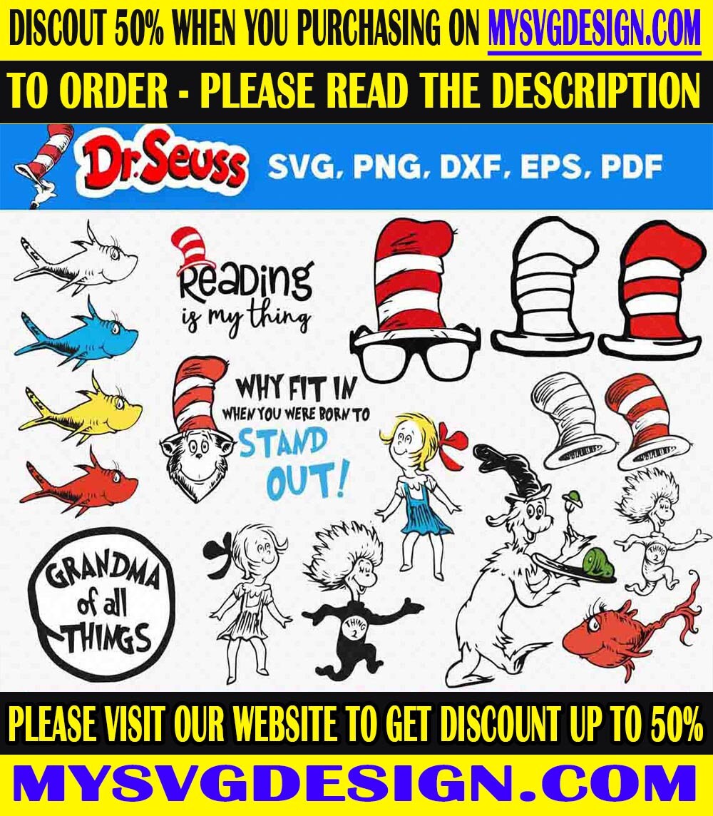 100 Dr Seuss Svg Bundle, Dr Seuss Svg Mega Bundle Cat in the Hat SVG ...