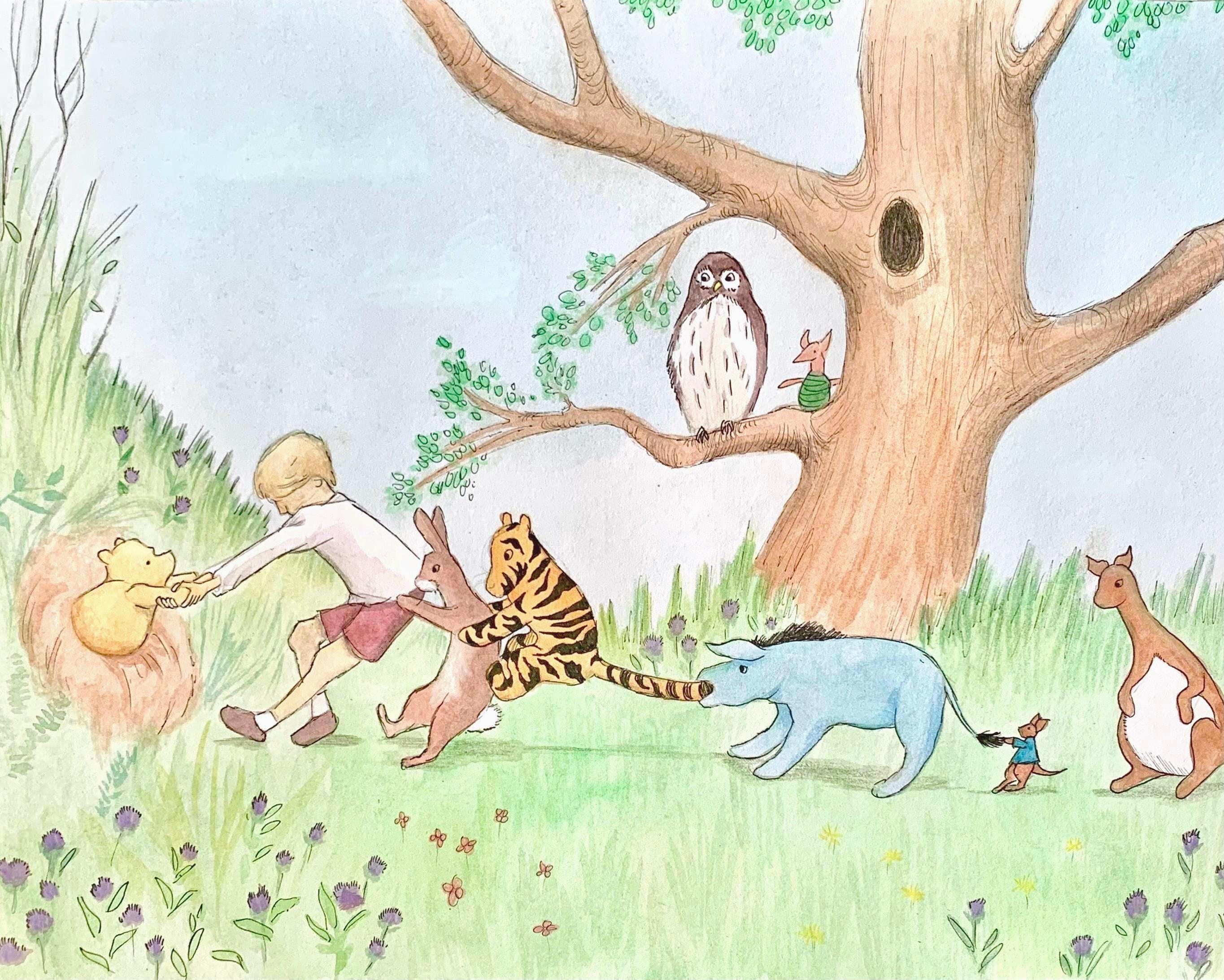 Vintage Winnie the Pooh and Friends Stuck at Rabbits House Watercolor ...