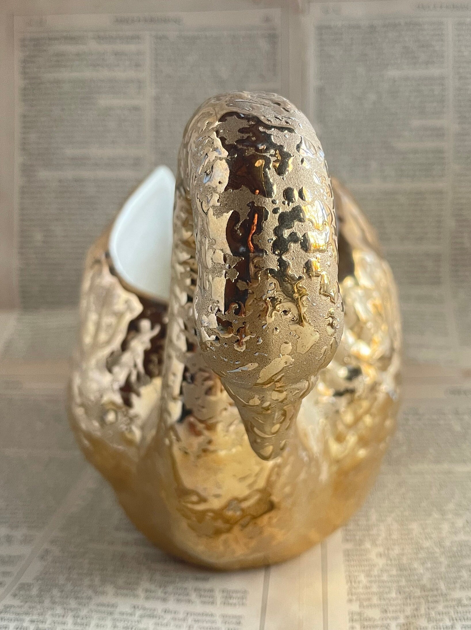 Vintage 22 Karat Weeping Gold Swan Planter American Bisque - Etsy
