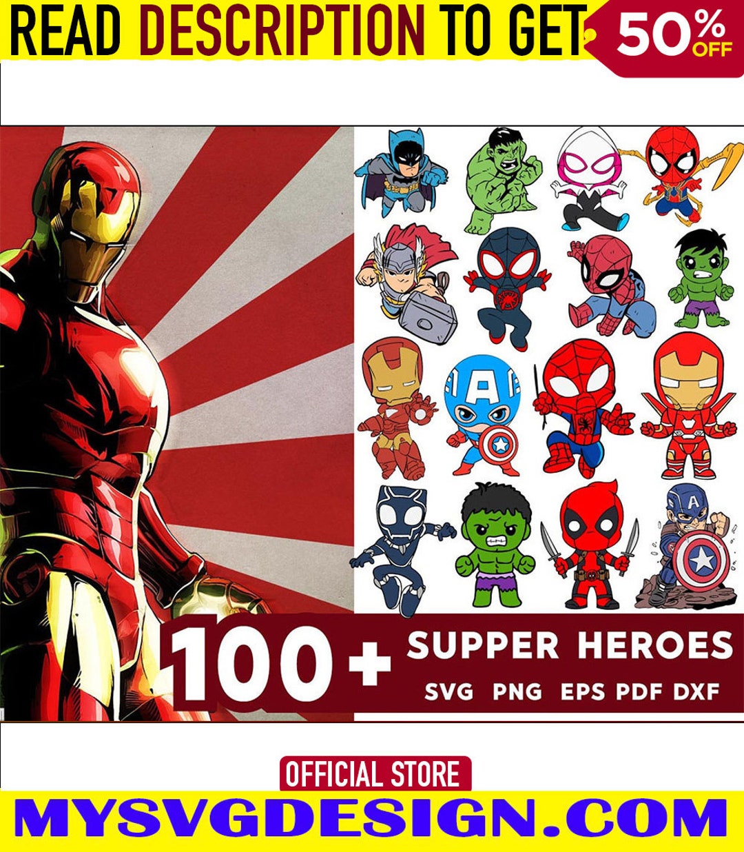 100 Superhero Svg Png Mega Bundle, Avangers, Ironman, Thor, Deadpool ...