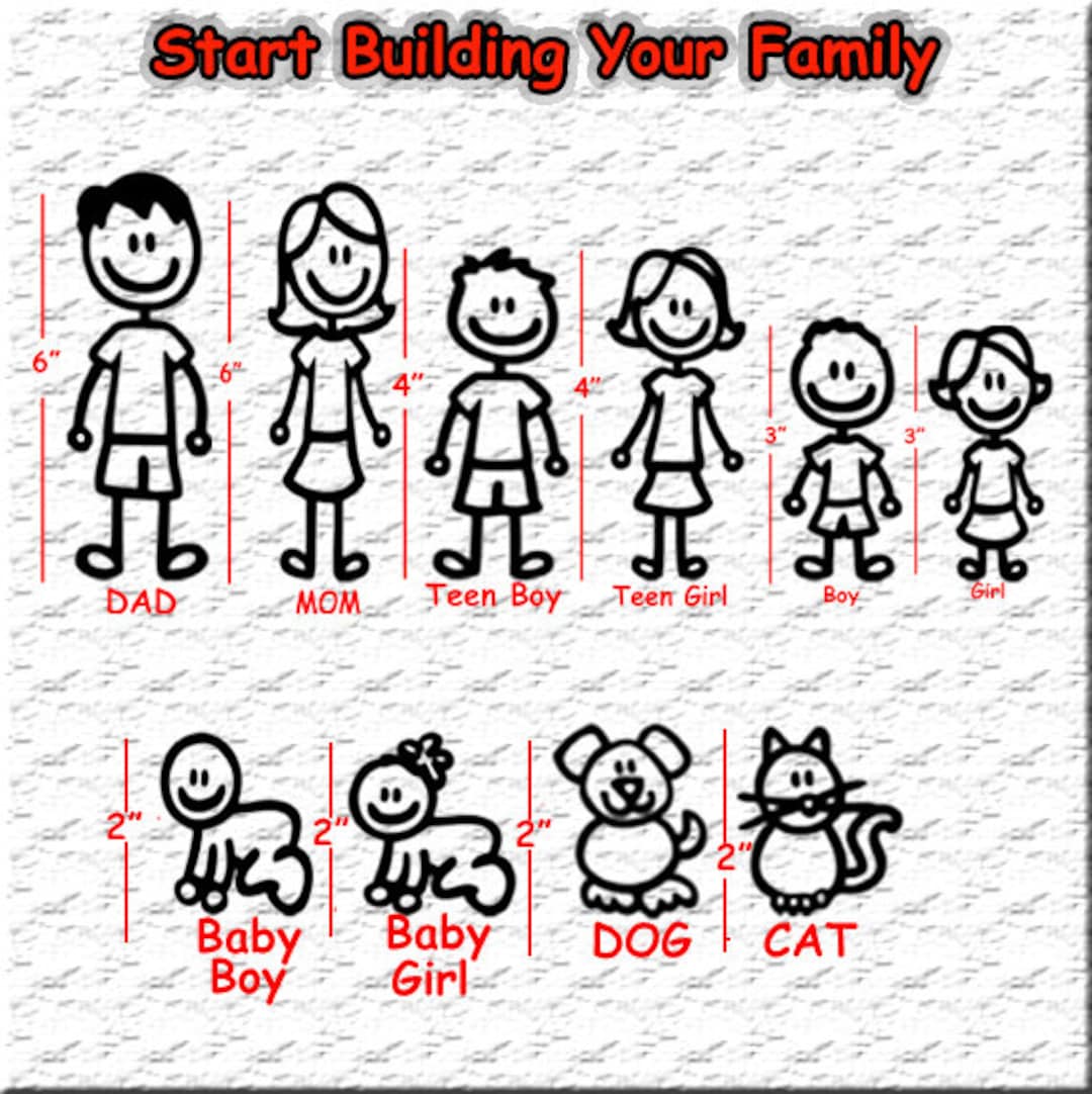 Customizable White Vinyl Stick Figure, Family Car Decal Sticker, Car ...