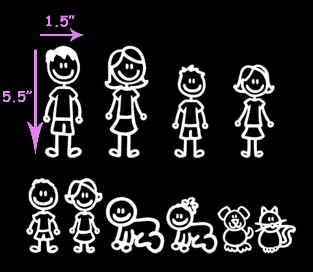 Set of 10 Family Car Decals Stickers, Stick Figure Family, Stick Figure ...