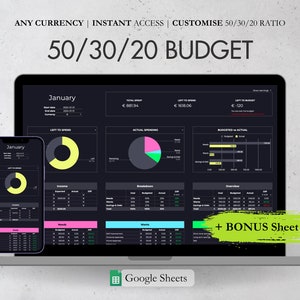 50/30/20 Budget Planner | Google Sheets Spreadsheet Expense Tracker ...