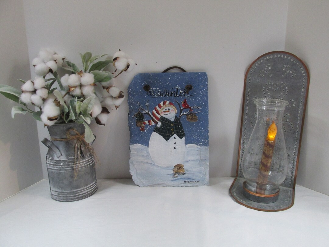 Slate Hand Painted Snowman With Cardinal - Etsy