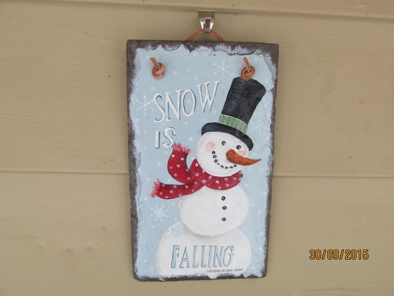 Painted Roof Slate Snowman Snow is Falling - Etsy