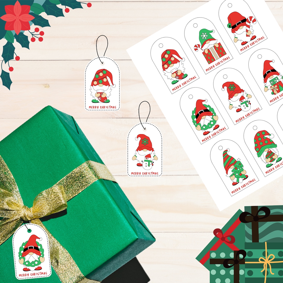 Printable Christmas Gift Tags, Holiday Gift Tags, Xmas Gnomes Tags ...