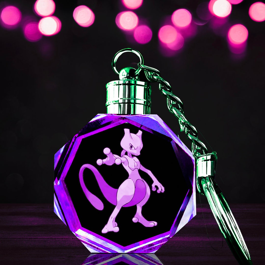 Mewtwo Custom and Personalized Keychain LED Color Changing K9 Crystal ...