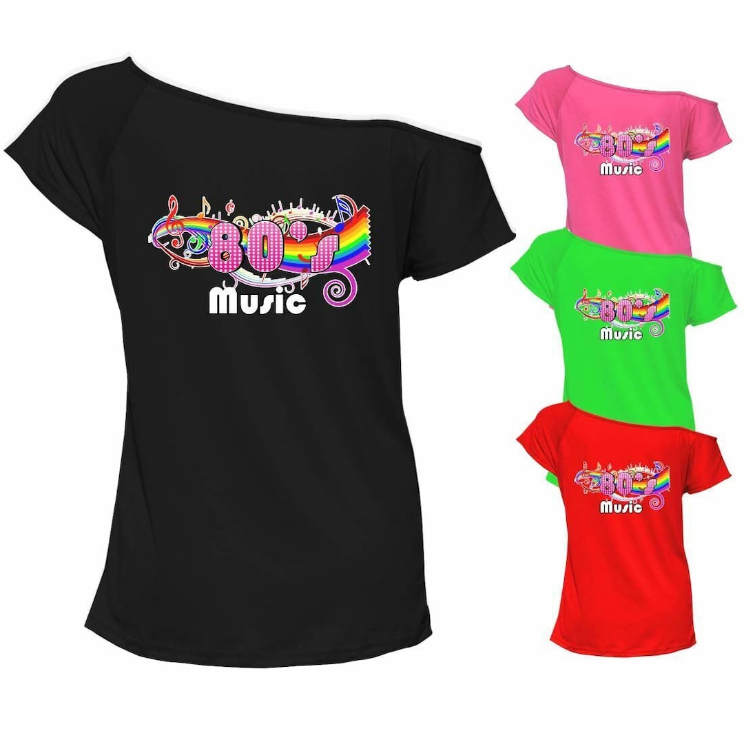 Retro Glamour Ladies 80s Music off the Shoulder Fancy T-shirt Women's ...