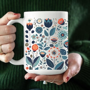 Scandinavian Flower Mug Nordic Coffee Mug Gift Hot Cocoa Mug Folk Art ...