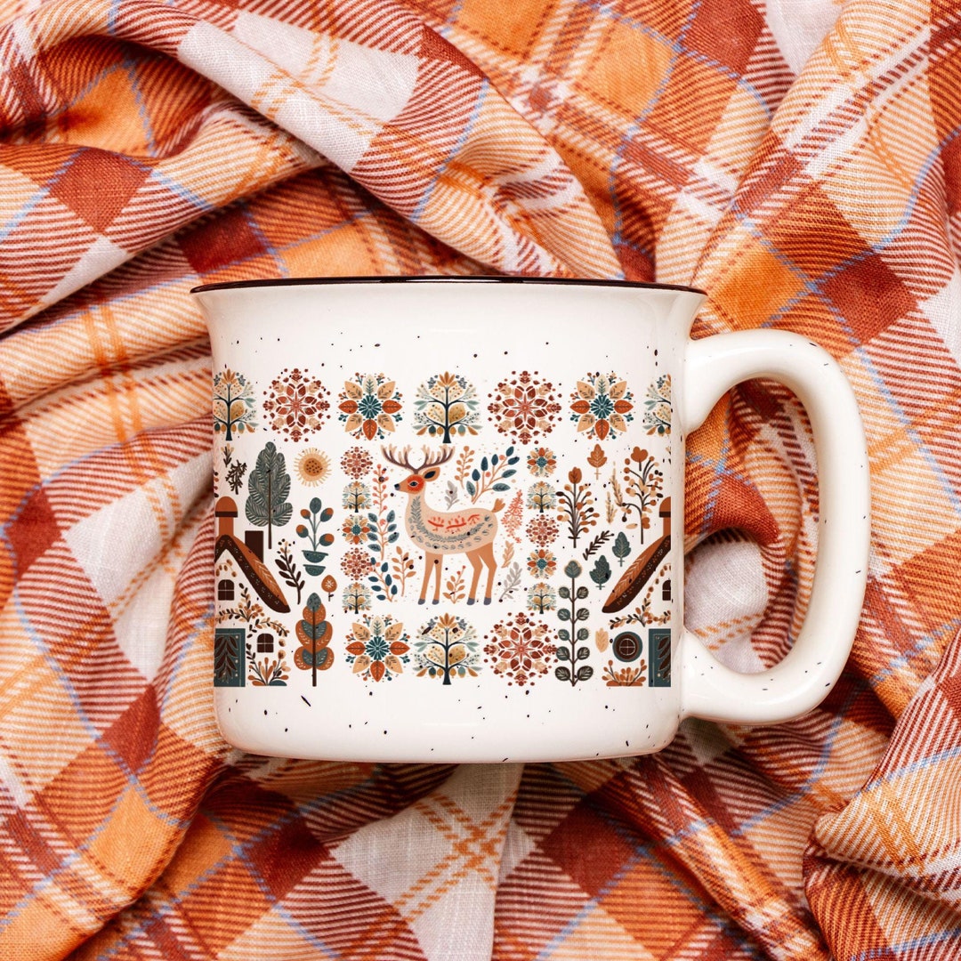 Mountain Mug Nordic Deer Mug Scandinavian Design Ceramic Camp Mug ...