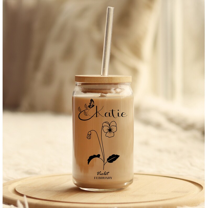 Birth Flower Iced Coffee Cup With Name Tumbler Gift Bridesmaid Proposal ...