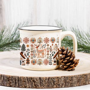 Mountain Mug Nordic Deer Mug Scandinavian Design Ceramic Camp Mug ...