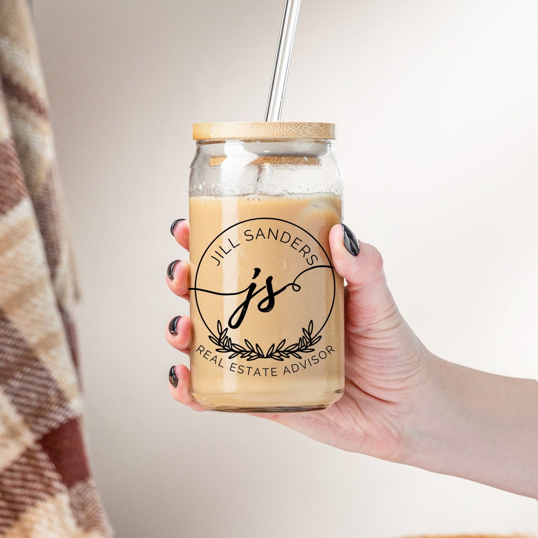 Personalized Iced Coffee Cup, Custom Name Glass Cup, Corporate Employee ...
