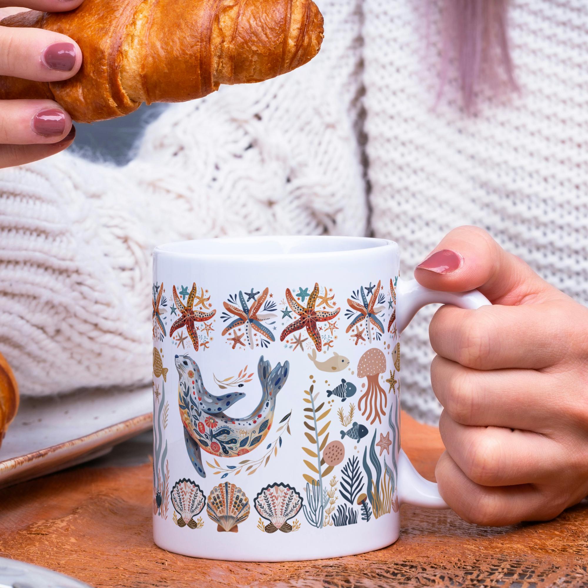 Ocean-inspired Seaside Mug, Nautical Decor Gift, Sea Lion Coffee Cup ...