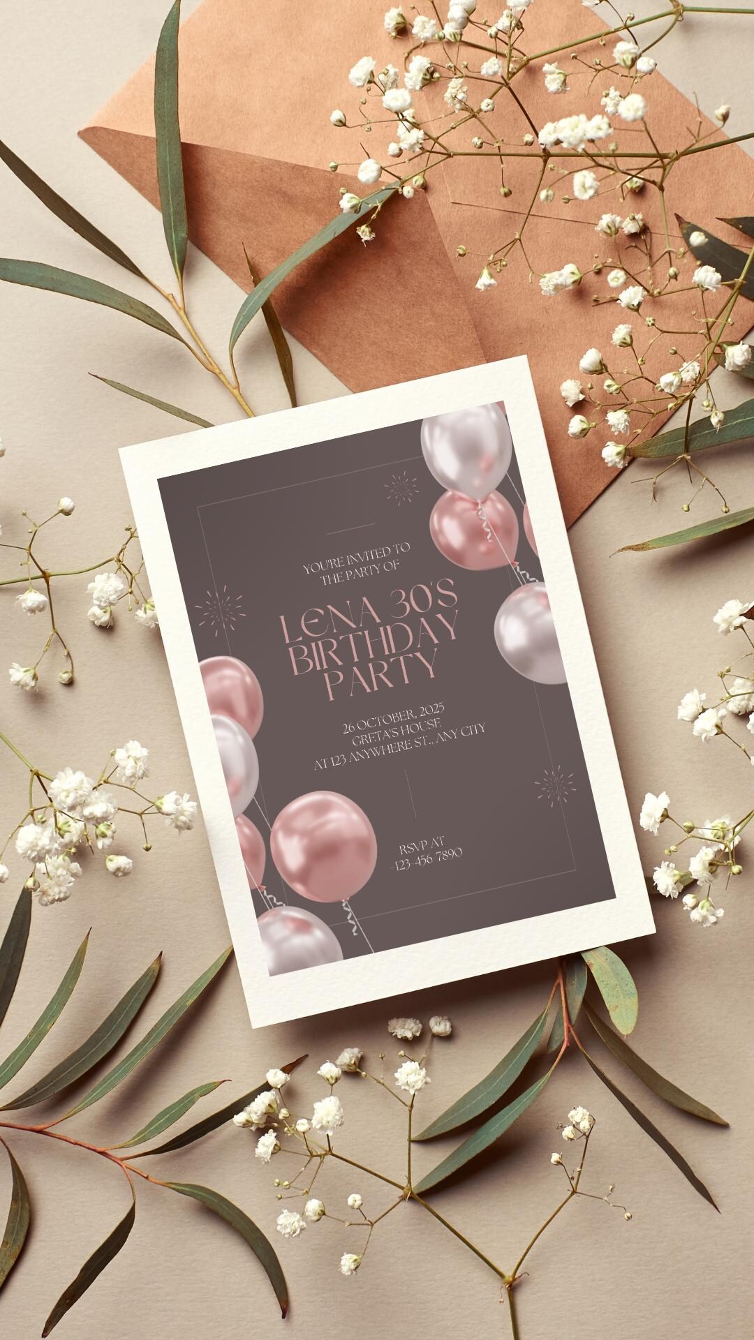 Elegant Birthday Party Invitation Template With Balloons and Modern ...