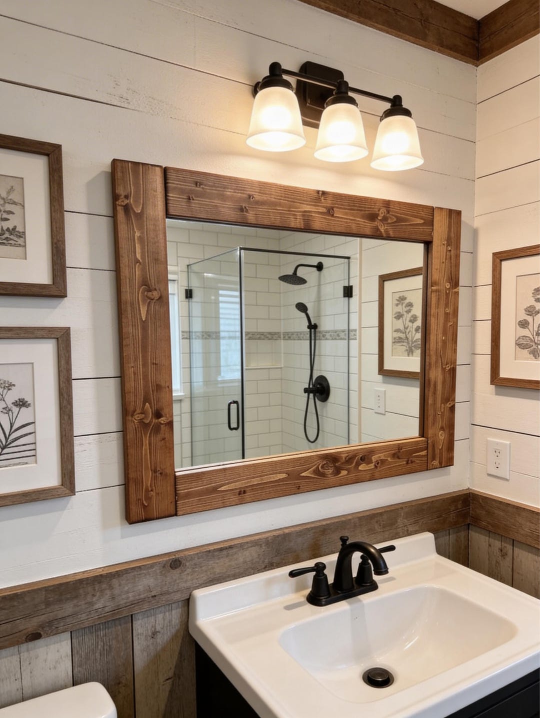 Mirror, Wood Framed Mirror, Farmhouse Style, Natural Rustic, Bathroom ...