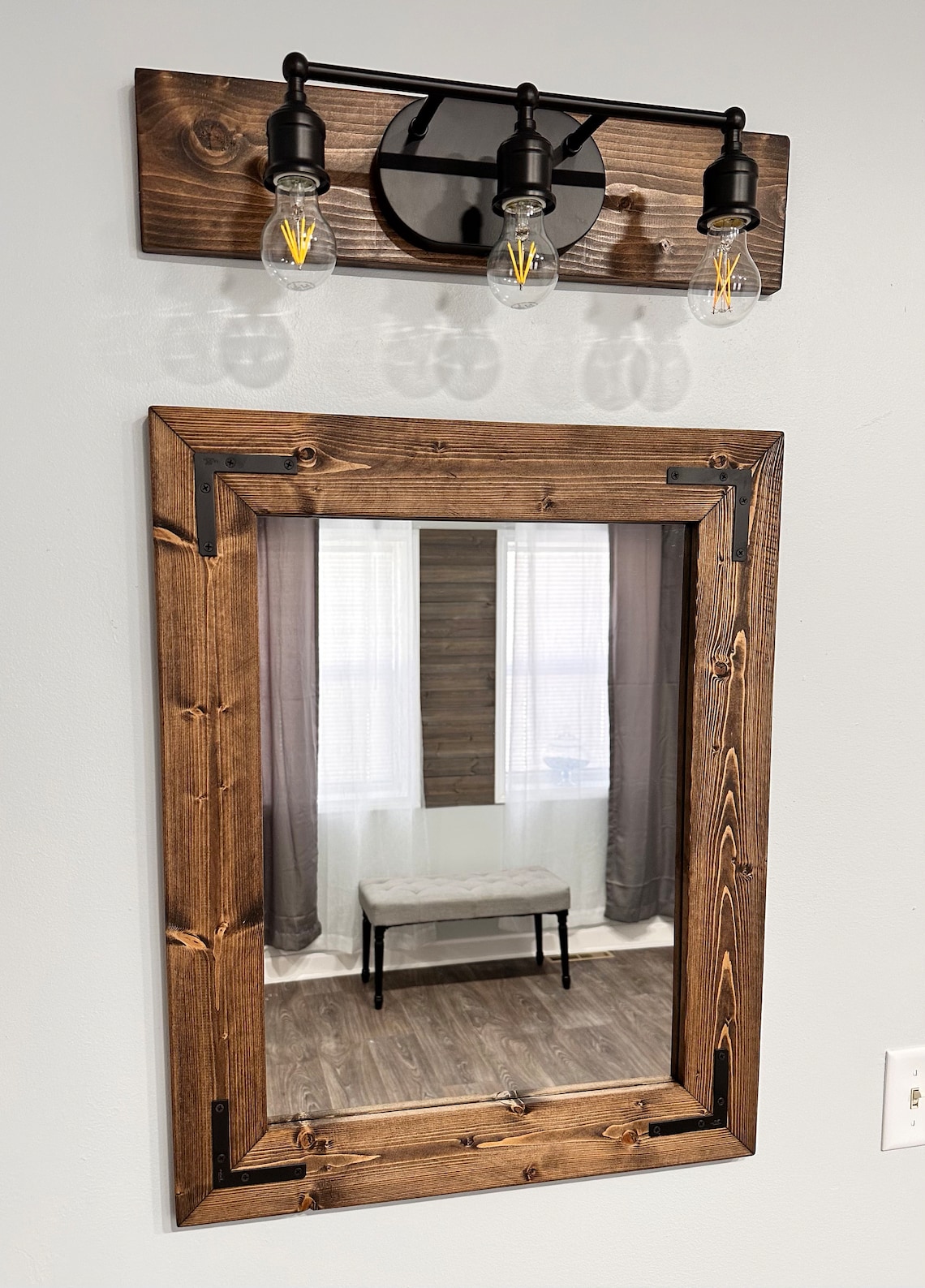 Set of Mirror and Light,rustic Bathroom Farmhouse Set,mirror With ...