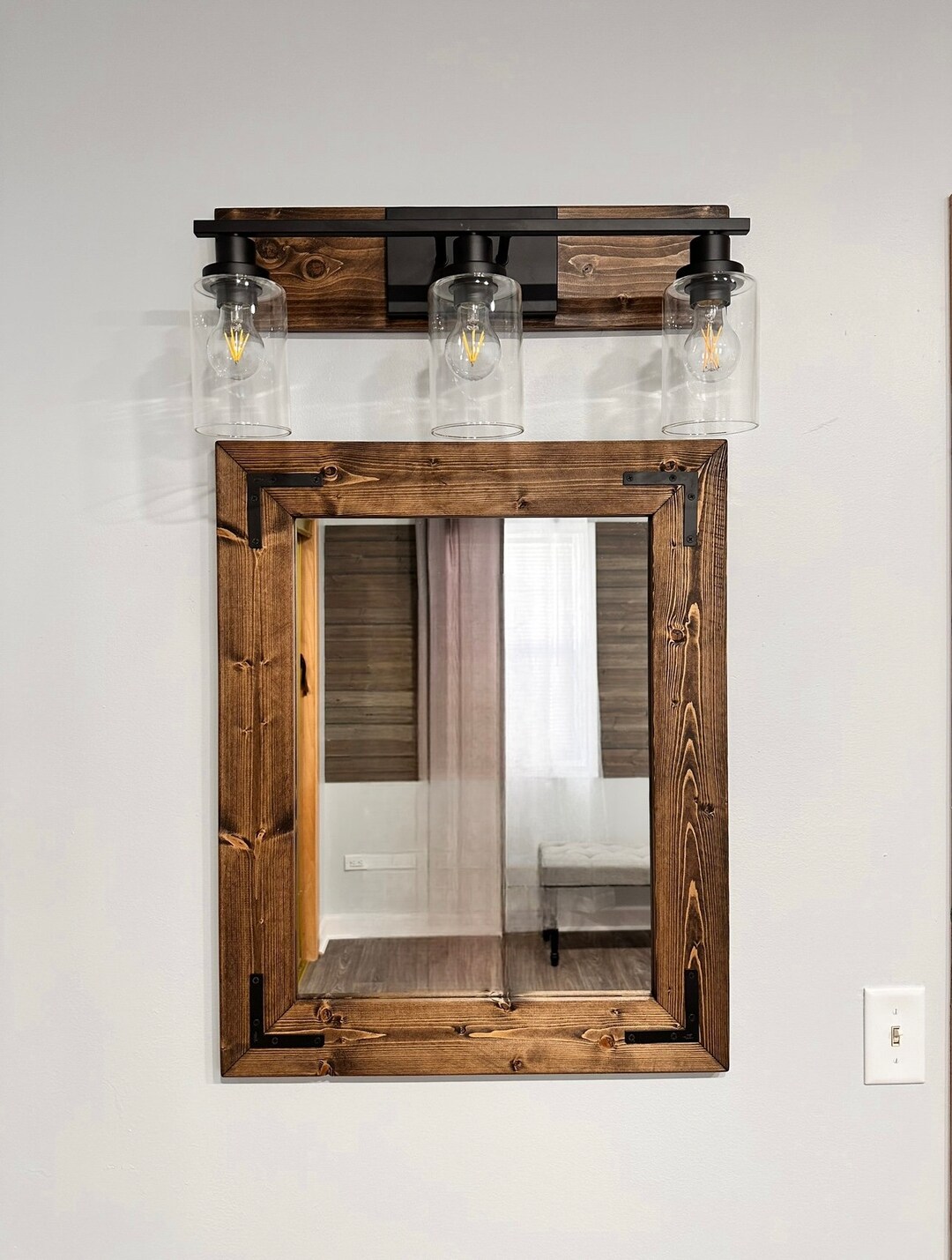 Set of Mirror and Light,rustic Bathroom Farmhouse 3 Light Fixture,glass ...