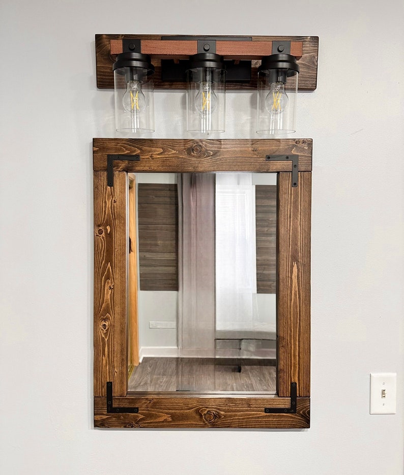 Mirror, Wood Framed Mirror, Farmhouse Style, Natural Rustic, Bathroom ...