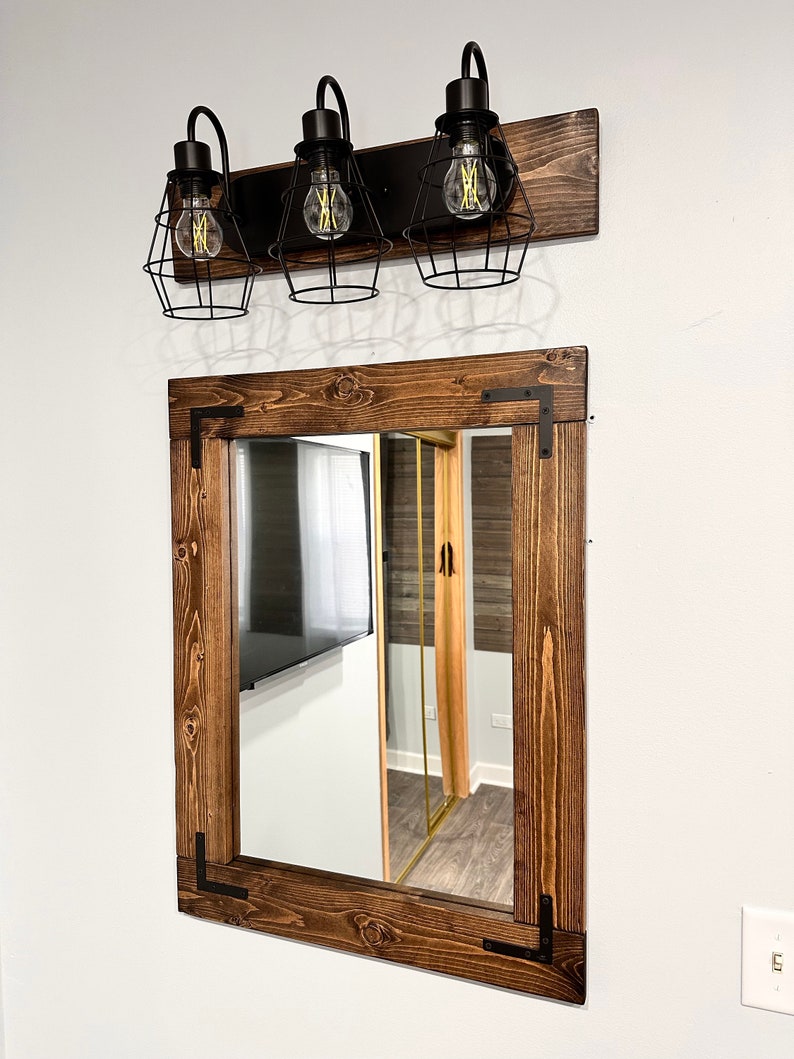Set of Mirror and Light,rustic Bath Farmhouse Set,wire Case Pendant 3 ...