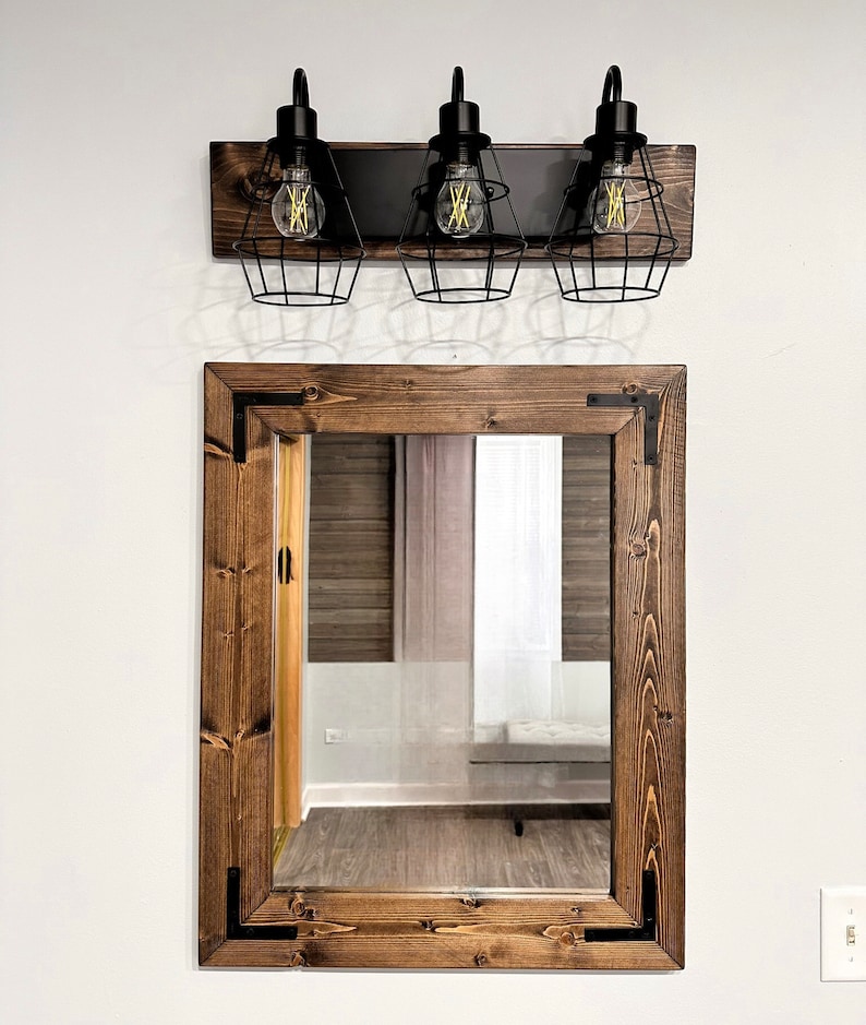 Mirror, Wood Framed Mirror, Farmhouse Style, Natural Rustic, Bathroom ...