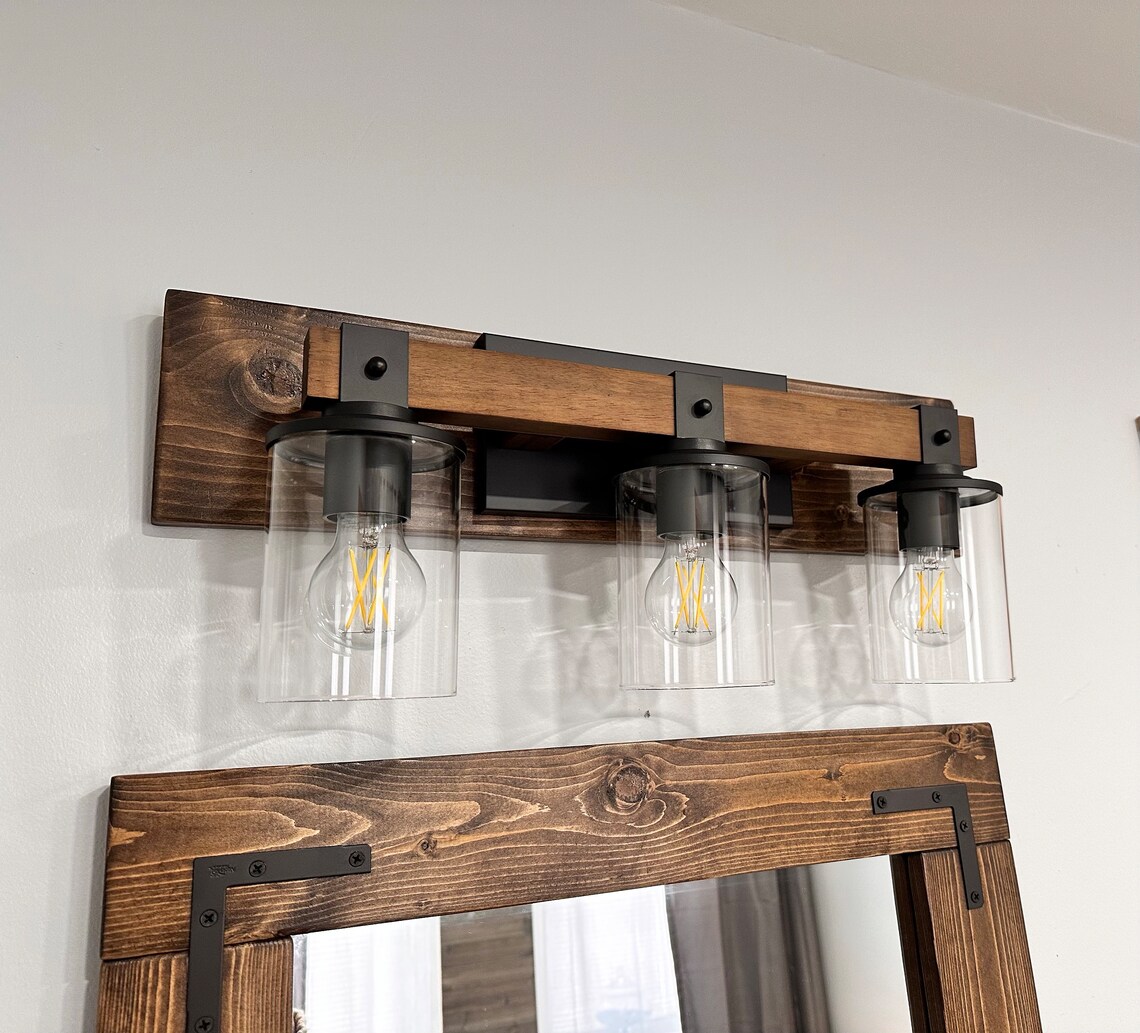 Set of Mirror and Light,rustic Bathroom Farmhouse Set,mirror With ...