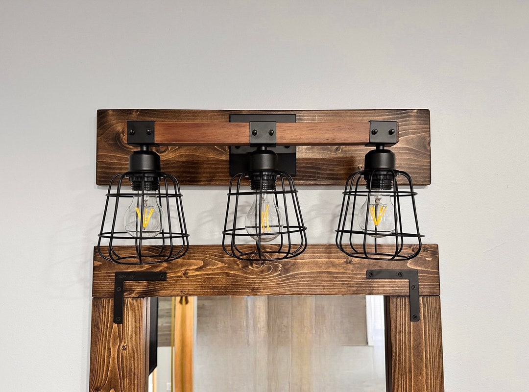 3 - 5 Light Vanity Fixture, Cage Light, Rustic Farmhouse Lighting, Wire ...