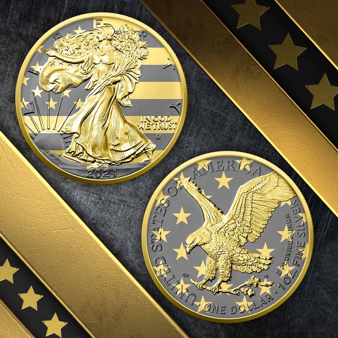 2024 ASE 1OZ Silver Coin Golden Ring Edition With Ruthenium and Gold ...