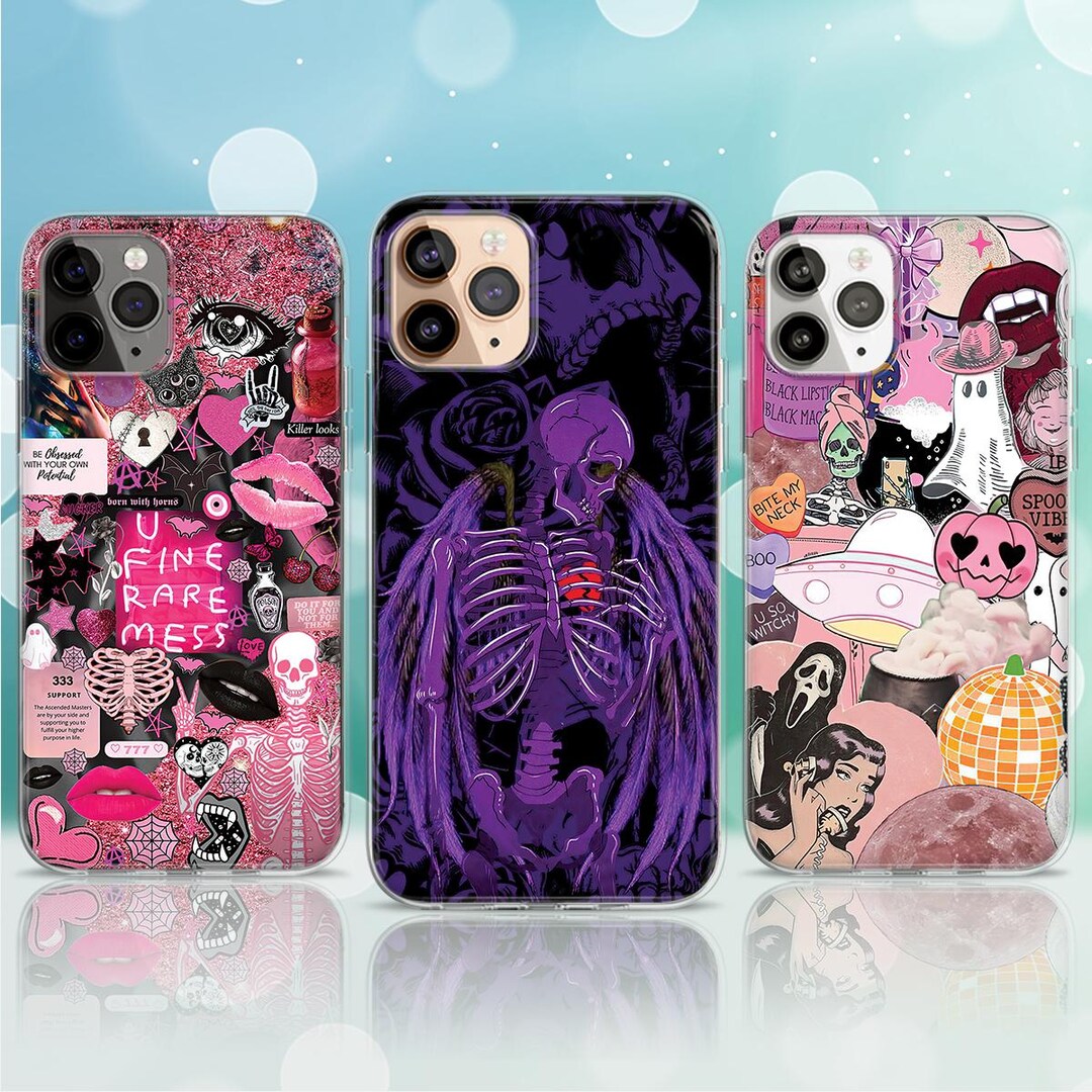 Witchy Ghotic Skeleton Goth Emo Collage Phone Case, iPhone 15 14 13 12 ...