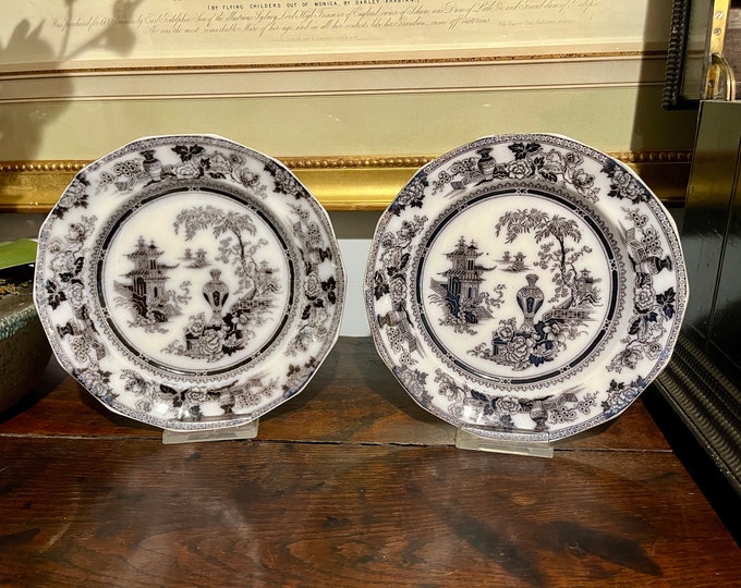 Rare W Adams & Sons Jeddo Ironstone Plate-antique Flow Black Ironstone ...
