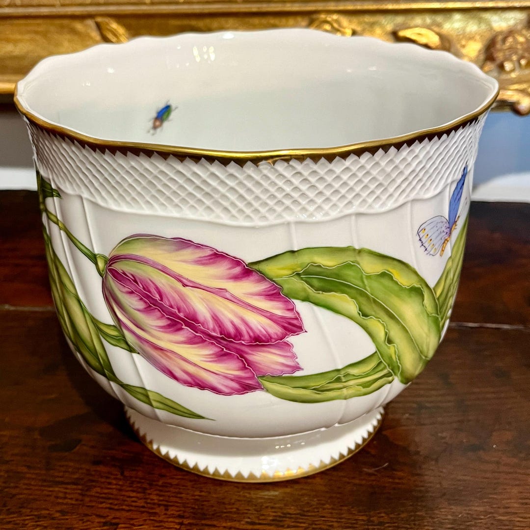 Anna Weatherley Hand-painted Porcelain Planter • 2003 Tulip & Butterfly ...