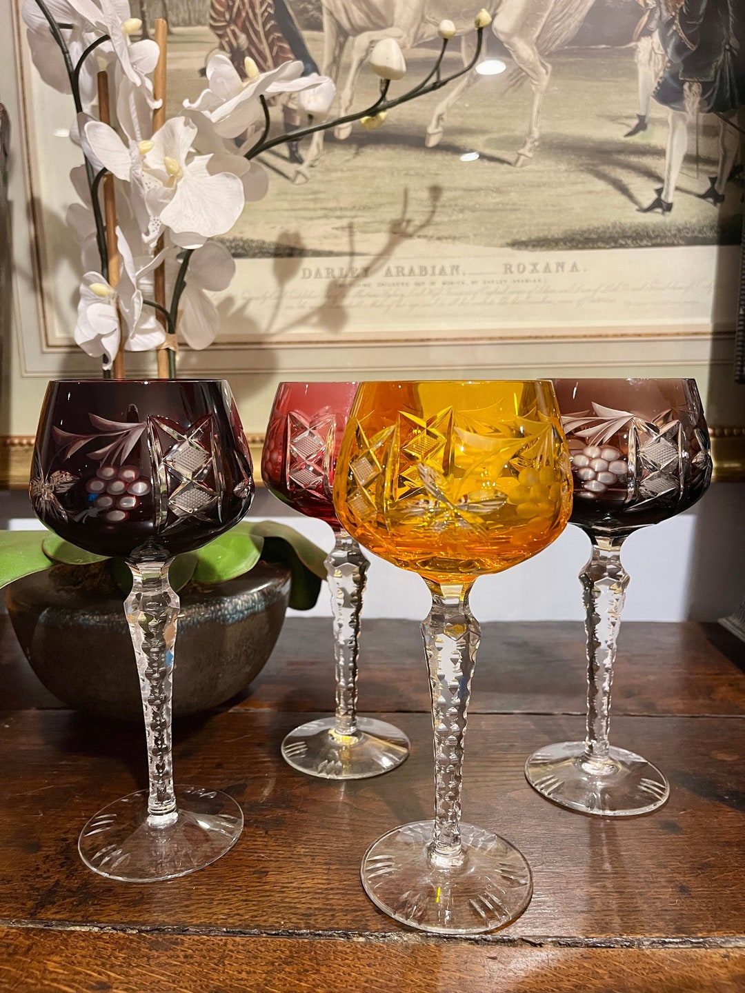 Ajka Crystal Wine Glasses, Marsala Pattern, Golden Red, Ruby Red ...