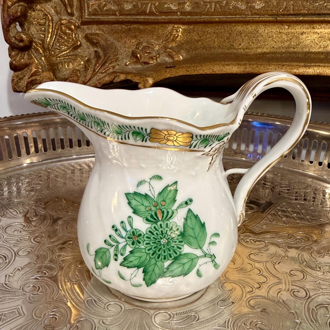 Herend Apponyi Green Creamer, Chinese Bouquet Hand Painted Porcelain ...