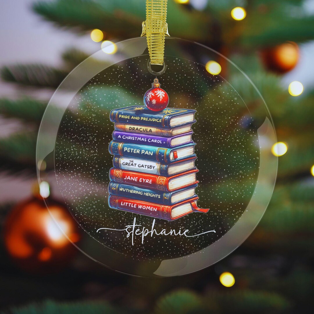 Personalized Christmas Book Glass Ornaments - Holiday Tree Bauble Decor ...