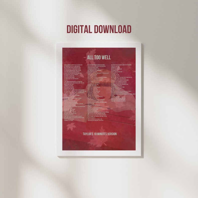 All Too Well Printable Poster, Taylor's Version Digital Download ...