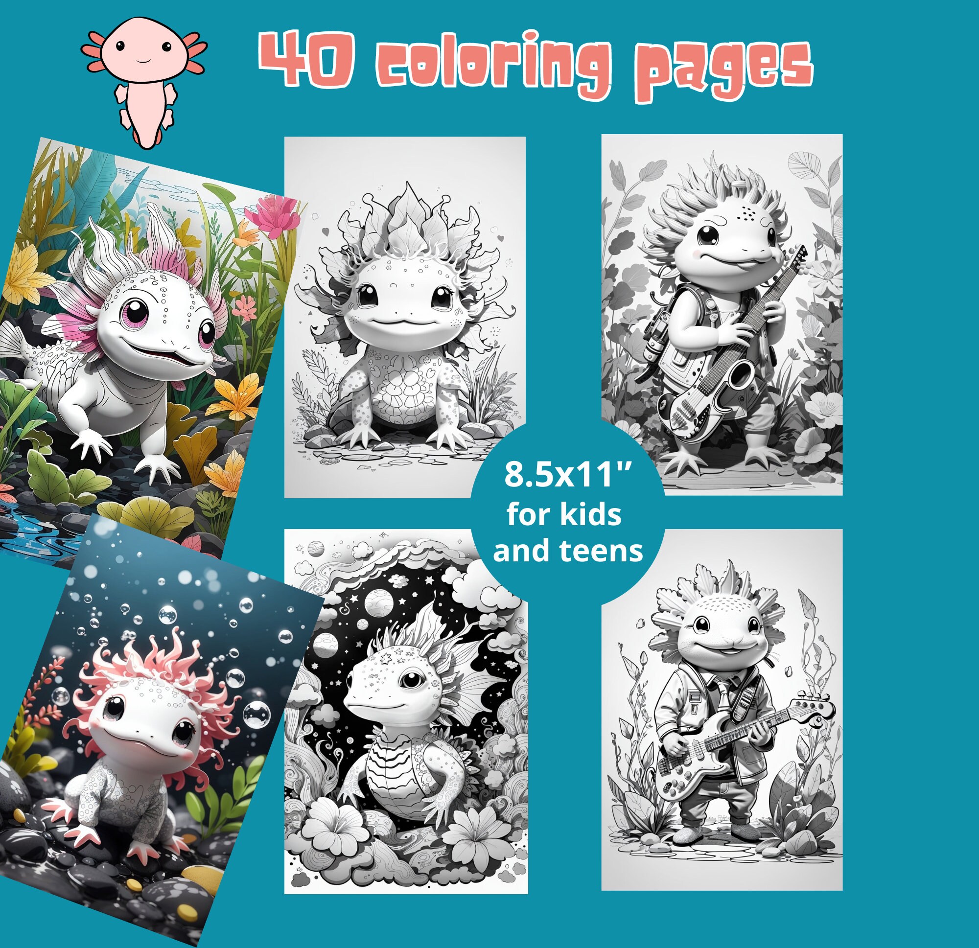 Axolotl Coloring Pages for Kids and Teens Axolotl Coloring Pages 40 Fun ...