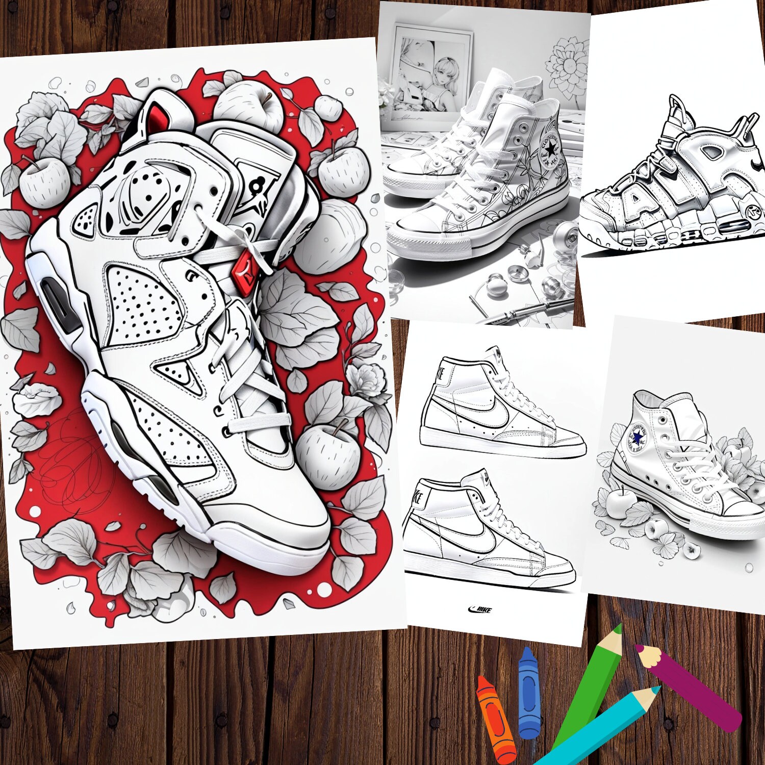 100 Sneaker Coloring Pages: A Coloring Pages for Adults and Kids 100 ...