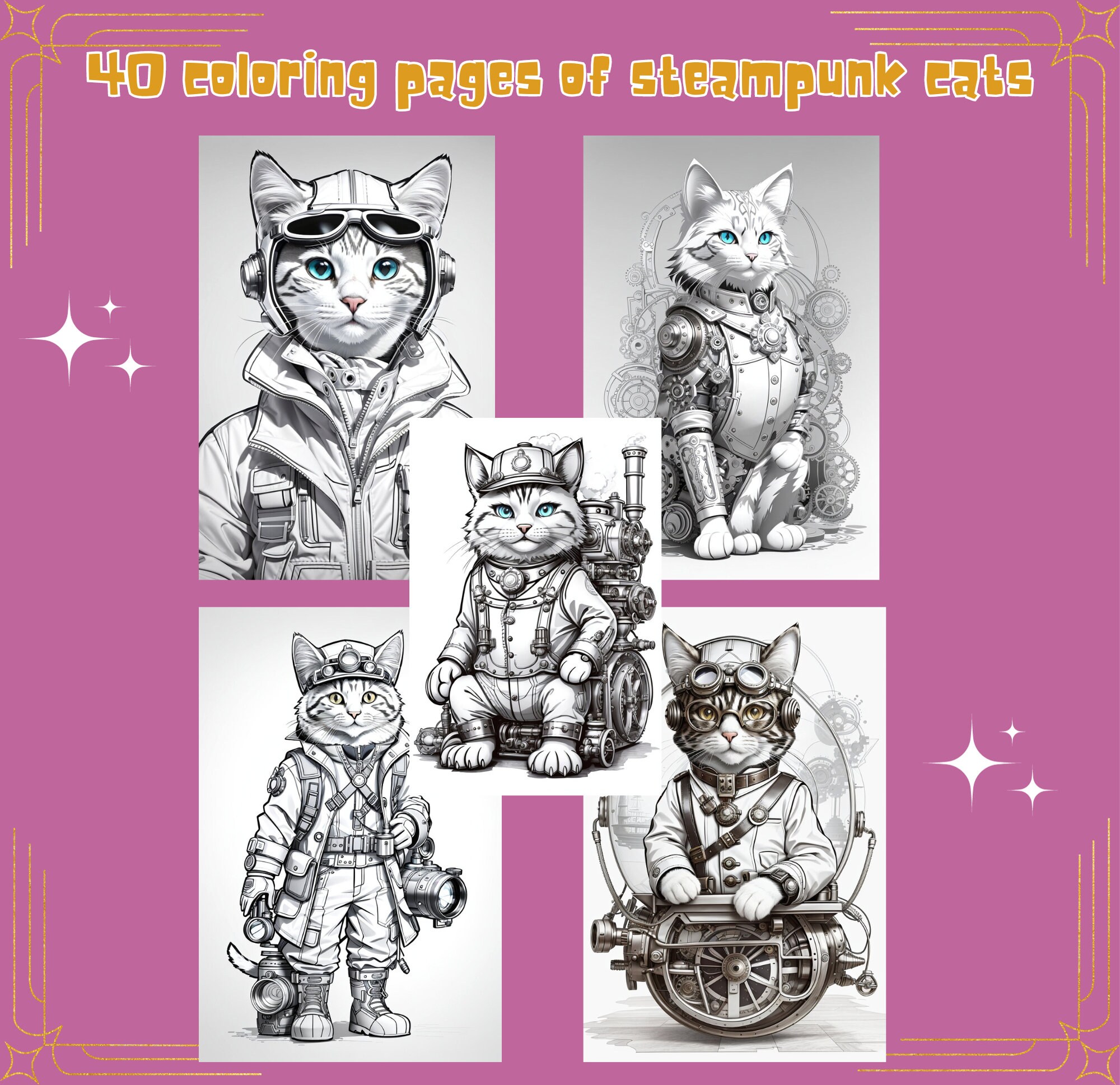 Steampunk Felines: A Whimsical Coloring Pages of Anthropomorphic ...