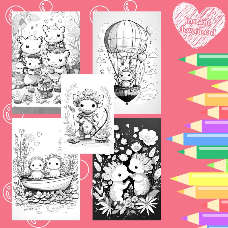 Axolotl Valentine's Day Coloring Pages for Kids and Teens : Cute ...