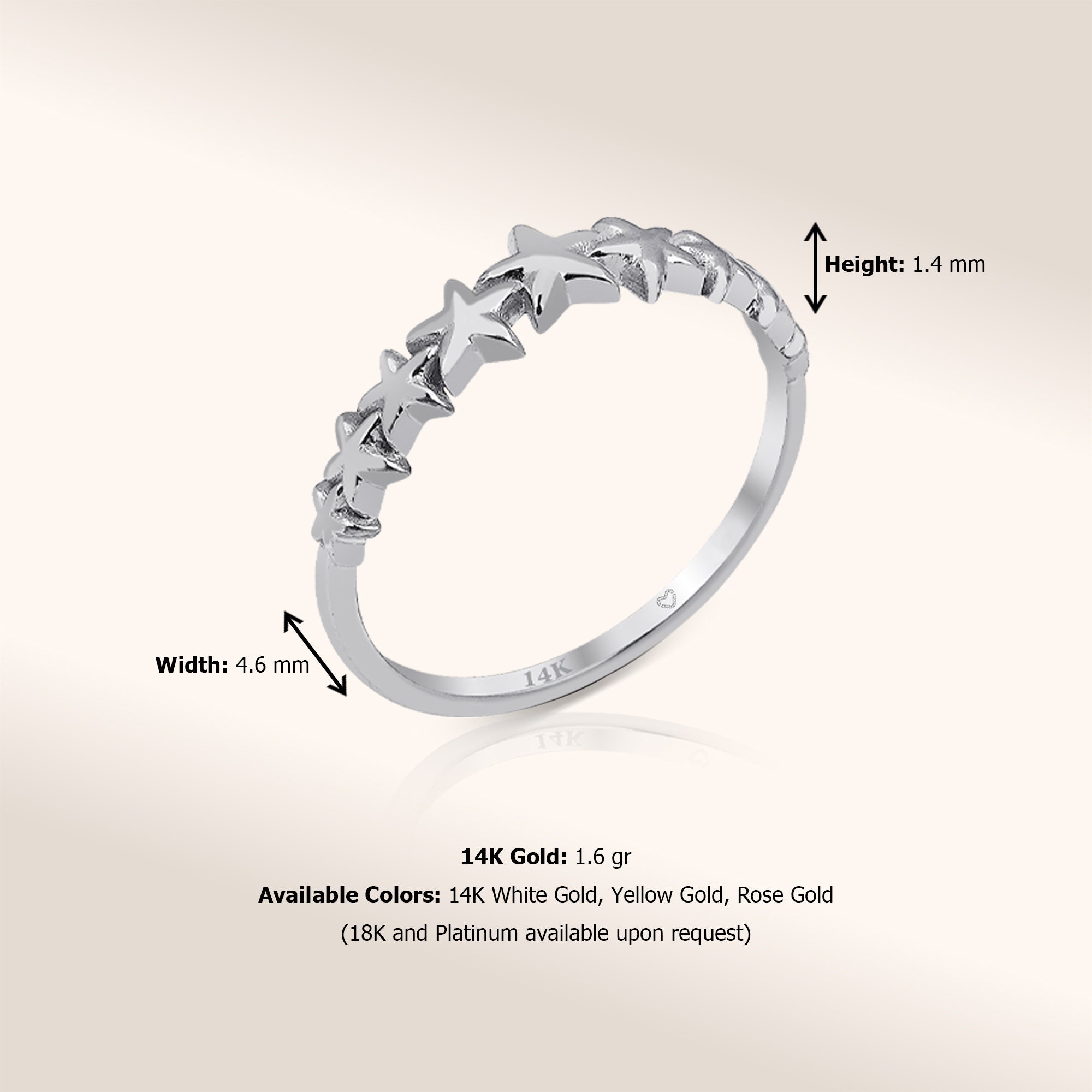 Tiny Star Ring Dainty Star Stacking Ring 14K Solid Gold Stackable Ring Celestial Band Minimalist ...