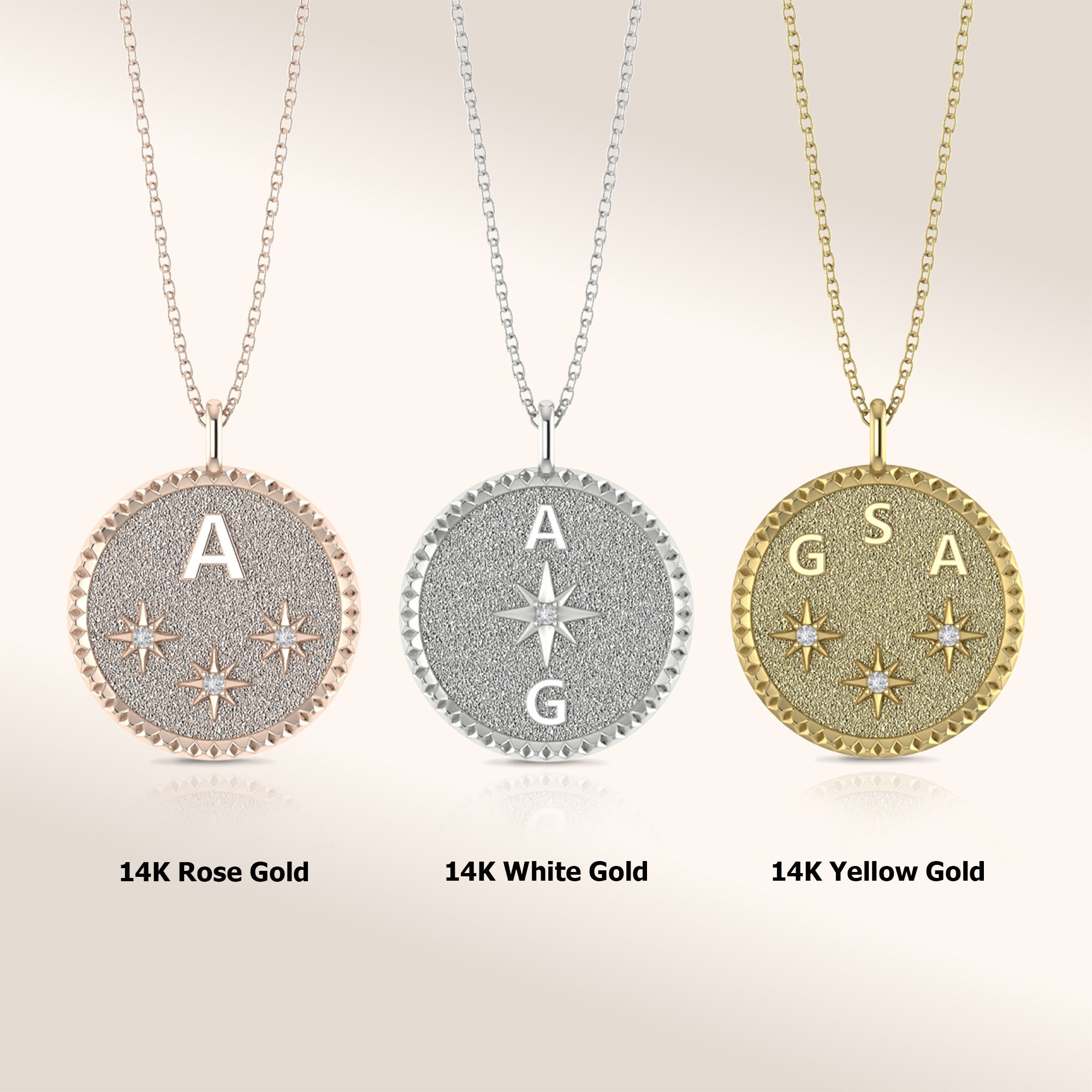 Personalized Initial Medallion Necklace | 14K Solid Gold Diamond Coin ...