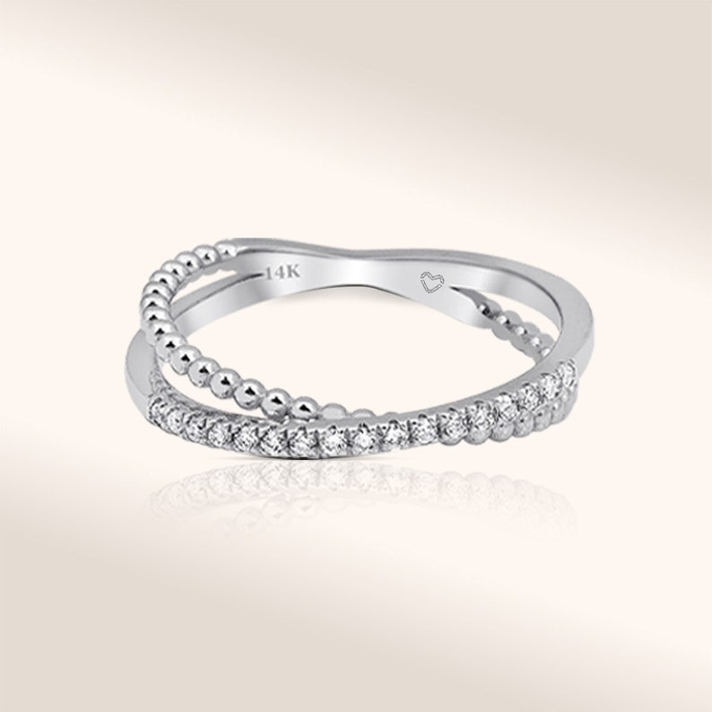 Crossover Diamond Stackable Ring 14K Solid Gold Crossover Statement ...