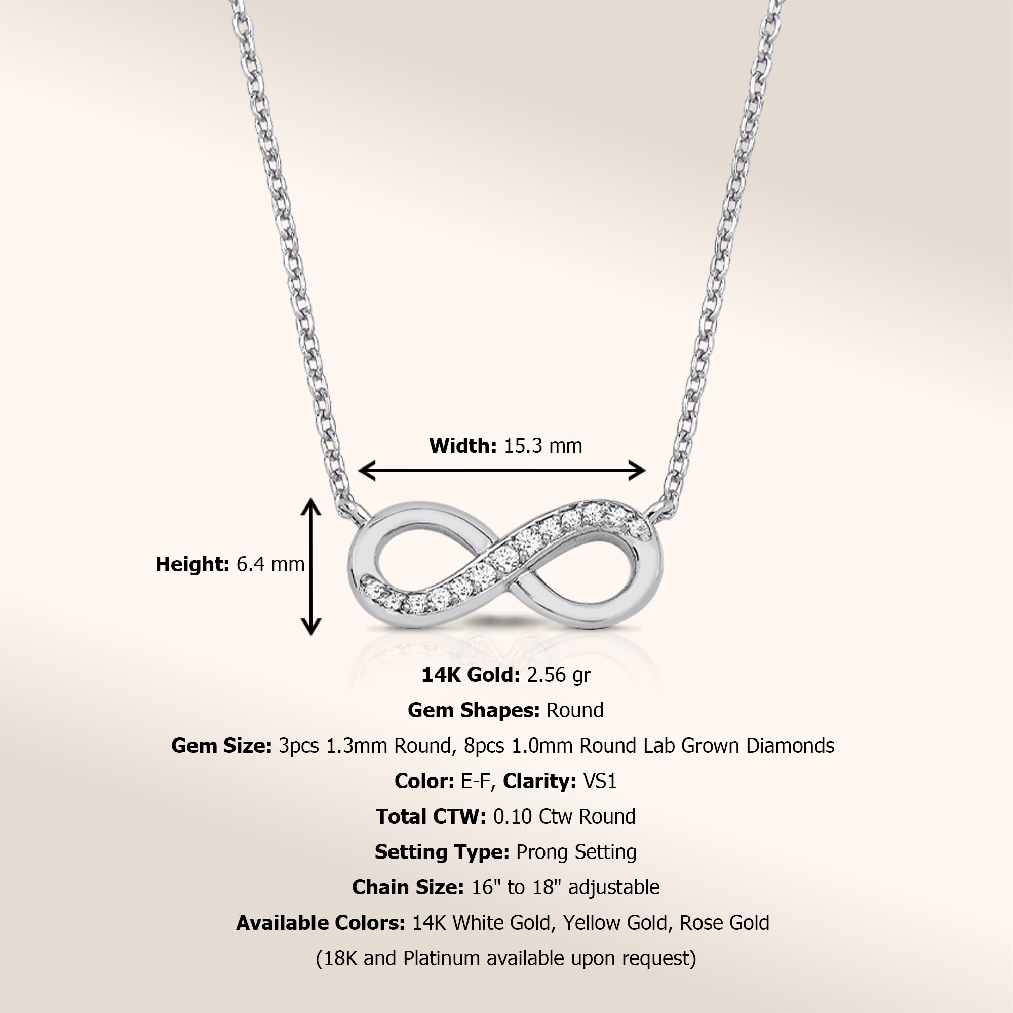 Infinity Symbol Necklace 14K Solid Gold Lab Grown Diamond Infinity ...