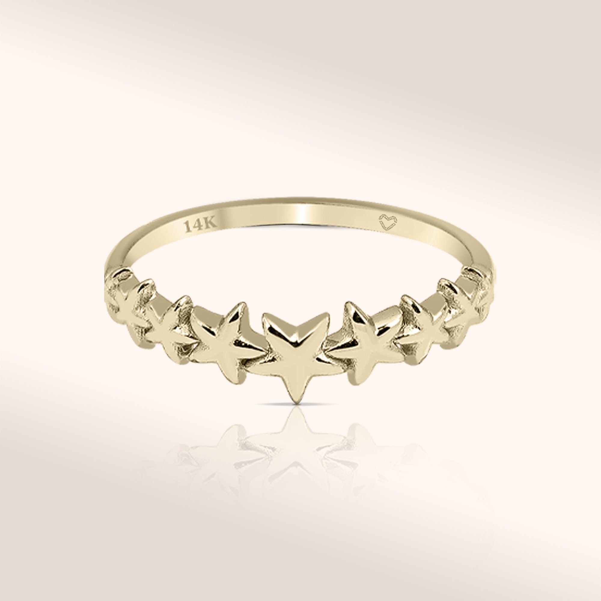 Tiny Star Ring Dainty Star Stacking Ring 14K Solid Gold Stackable Ring Celestial Band Minimalist ...