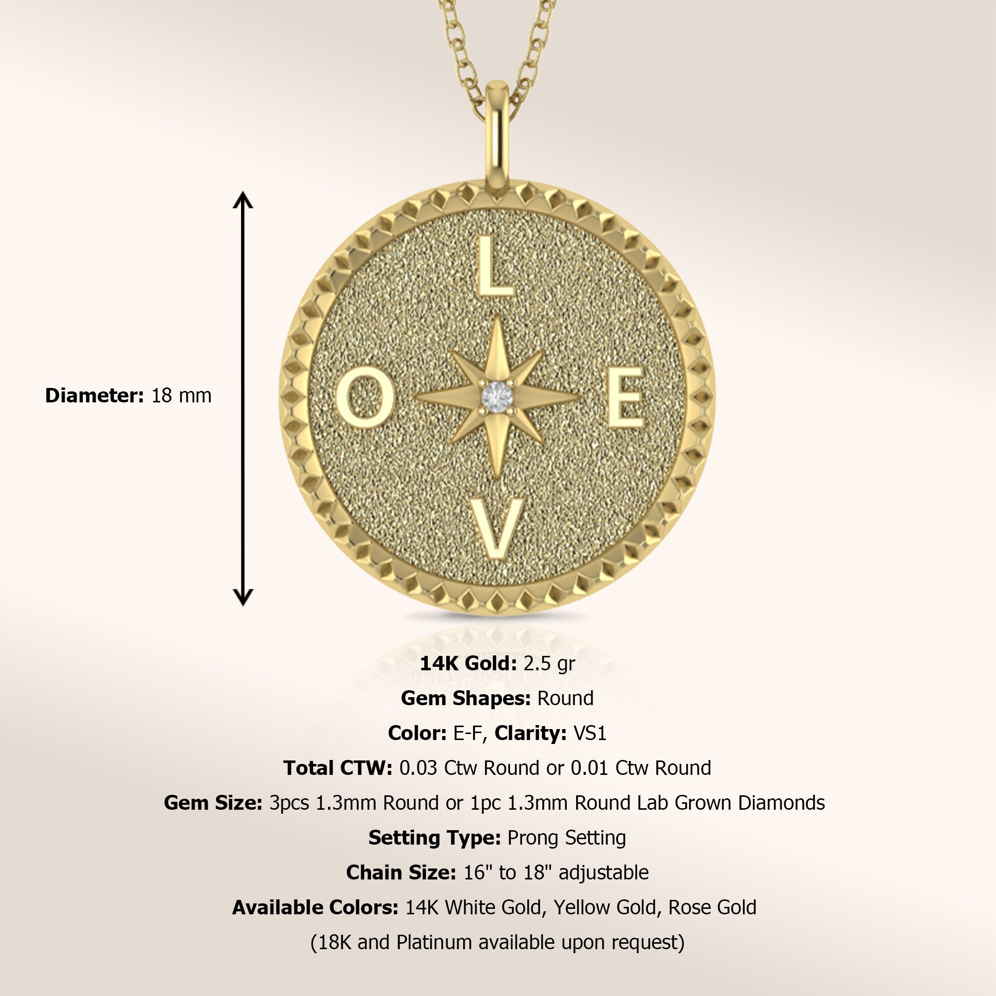 Personalized Initial Medallion Necklace | 14K Solid Gold Diamond Coin ...