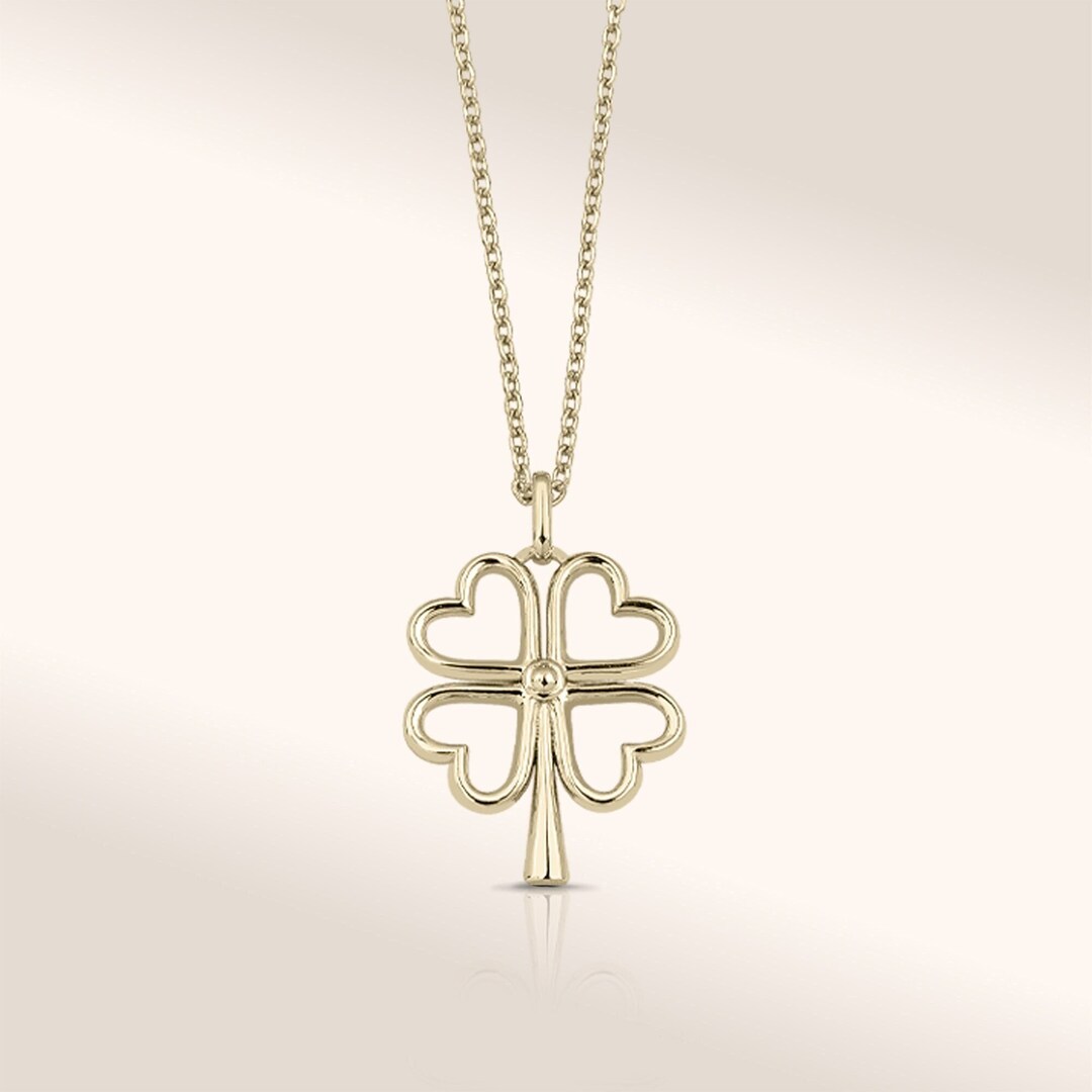 Four Leaf Irish Clover Necklace 14K Solid Gold 4 Leaf Clover Pendant ...