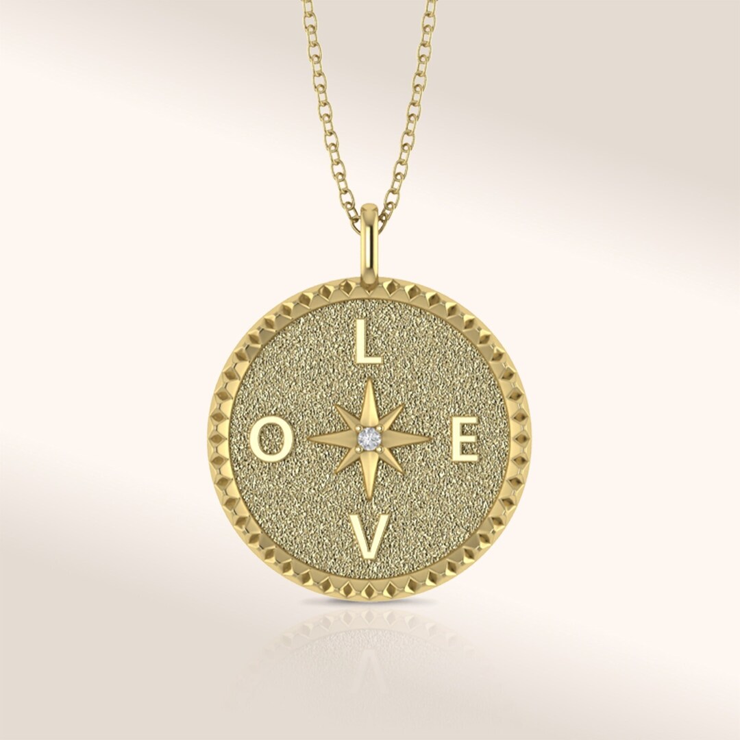 Personalized Initial Medallion Necklace 14K Solid Gold Diamond Coin ...