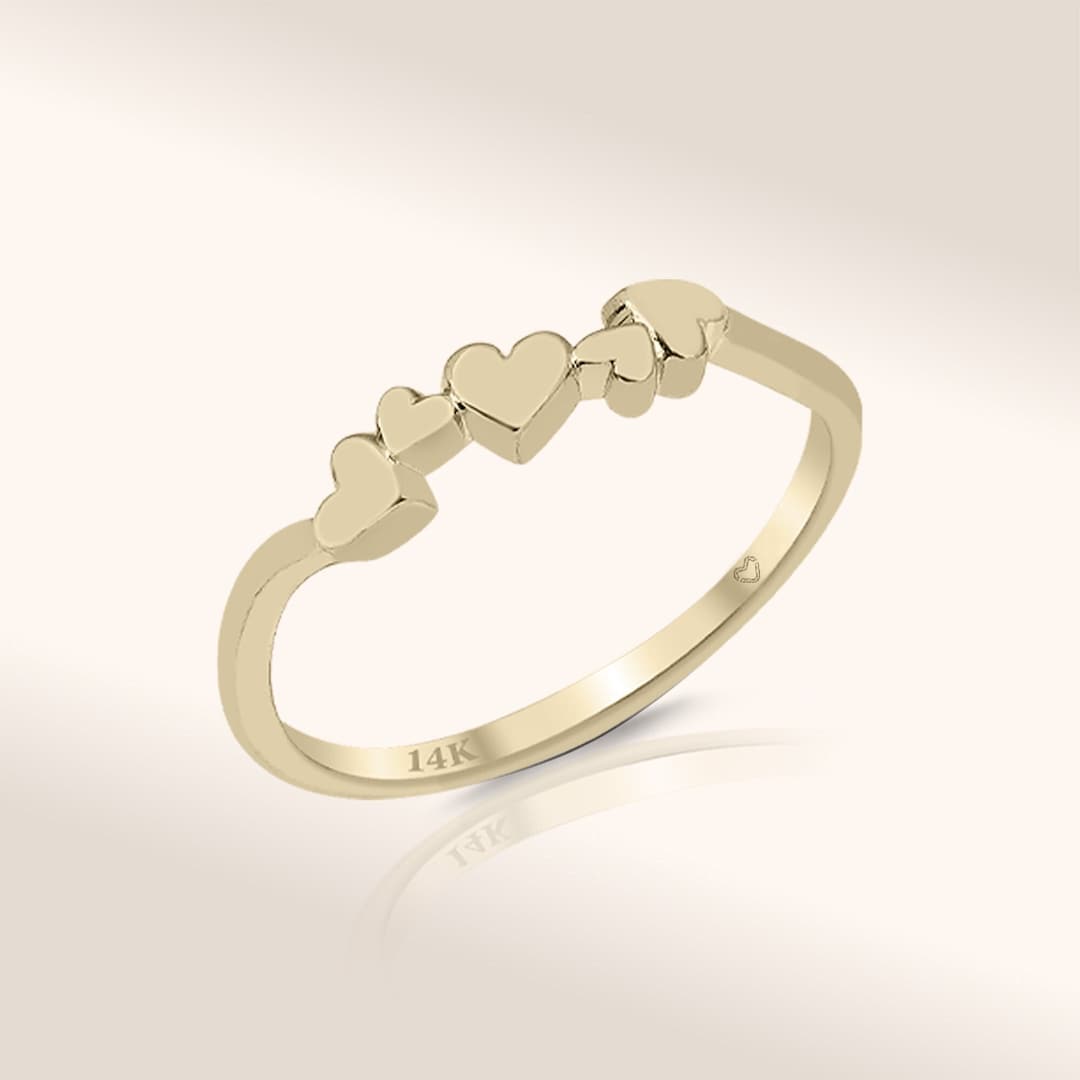 Dainty Heart Stacking Ring Thin Band Ring 14K Solid Gold Heart Shape ...