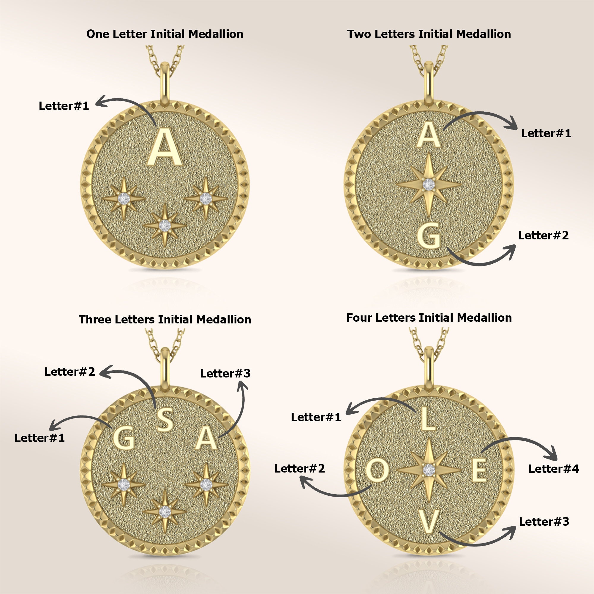 Personalized Initial Medallion Necklace | 14K Solid Gold Diamond Coin ...