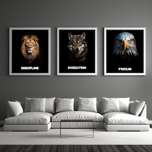 Set of 3 Inspirational Wall Art - Lion, Wolf, Eagle - Instant Digital ...